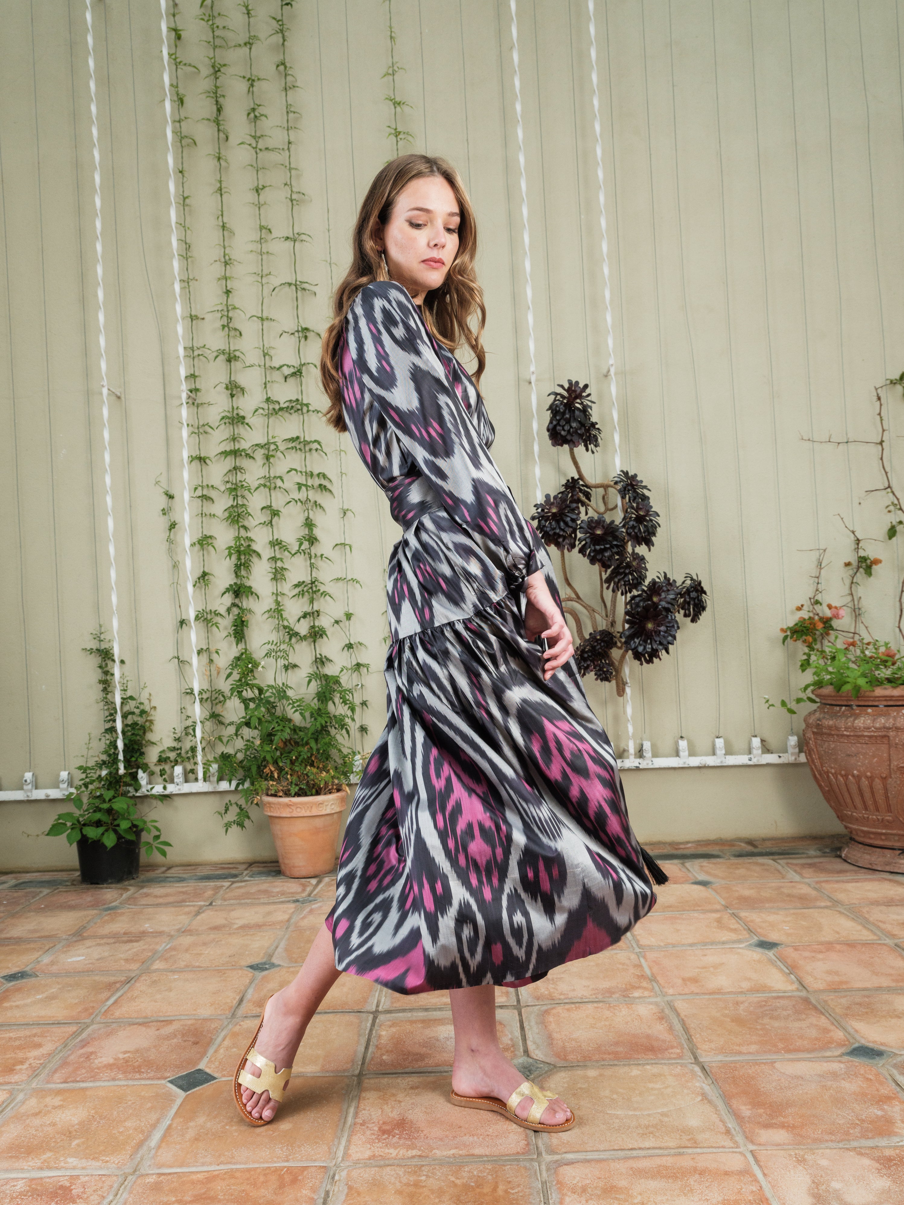 Hand-Woven Silk Ikat Drop Waist Dress - Asmira– anorliving